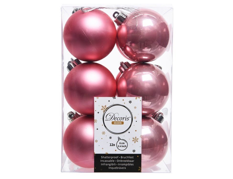 Набор однотонных пластиковых шаров глянцевых и матовых, цвет: розовый, 60 мм, упаковка 12 шт ...